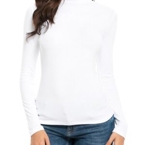 Womens Mock Turtleneck Long Sleeve Stretch Fitted Underscrubs Layer Tee Tops (XS, White)