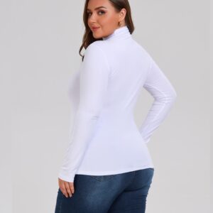 Womens Mock Turtleneck Long Sleeve Stretch Fitted Underscrubs Layer Tee Tops (XS, White)