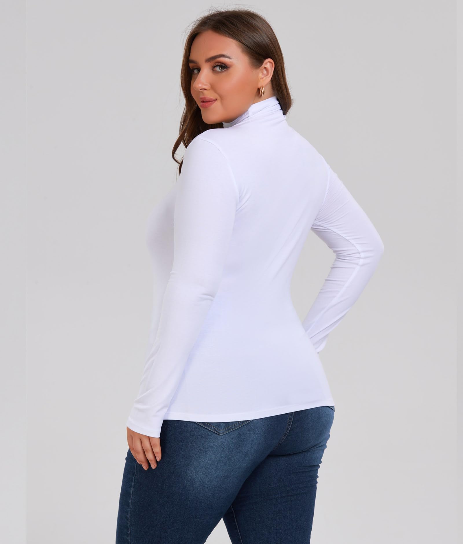 Womens Mock Turtleneck Long Sleeve Stretch Fitted Underscrubs Layer Tee Tops (XS, White)