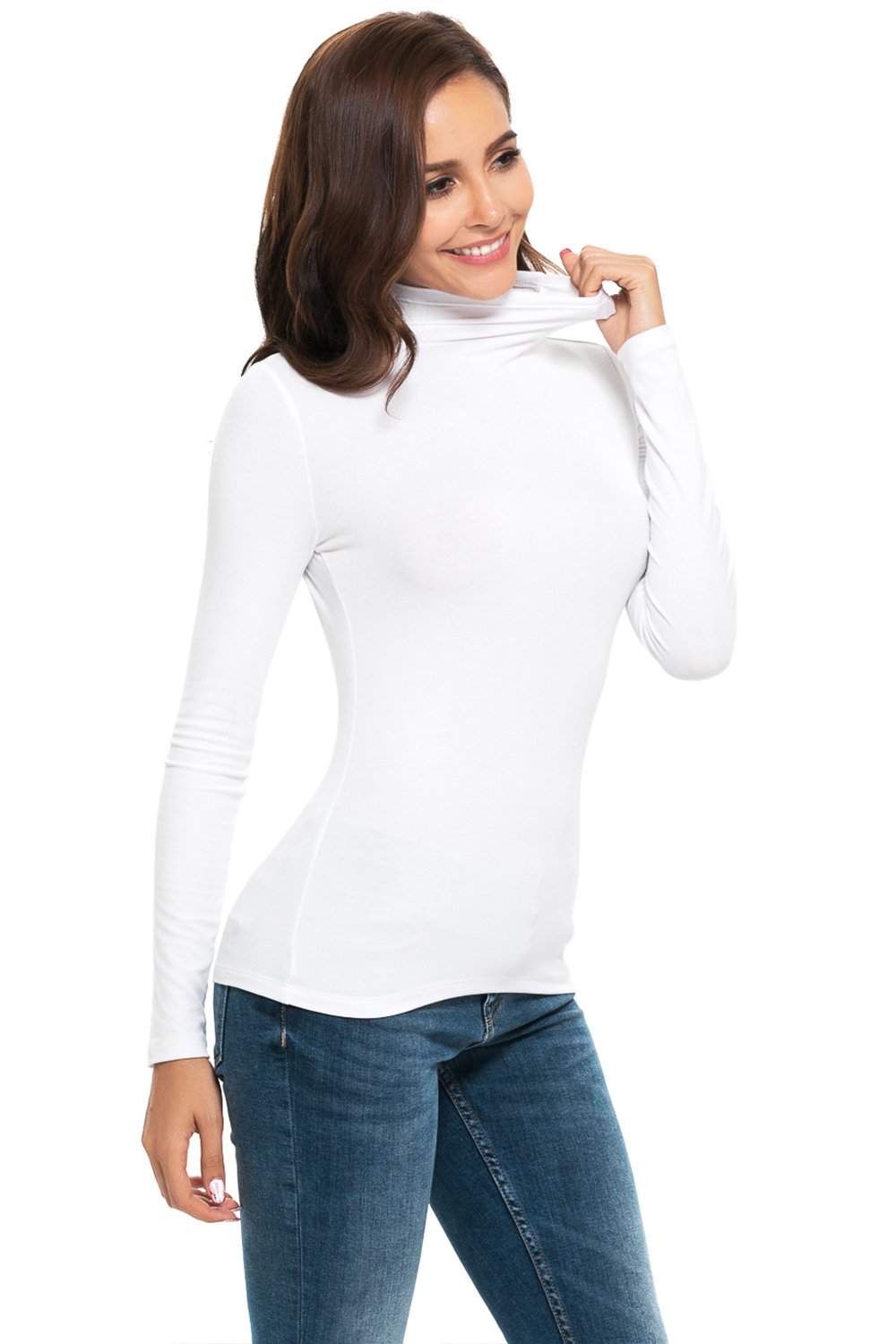 Womens Mock Turtleneck Long Sleeve Stretch Fitted Underscrubs Layer Tee Tops (XS, White)