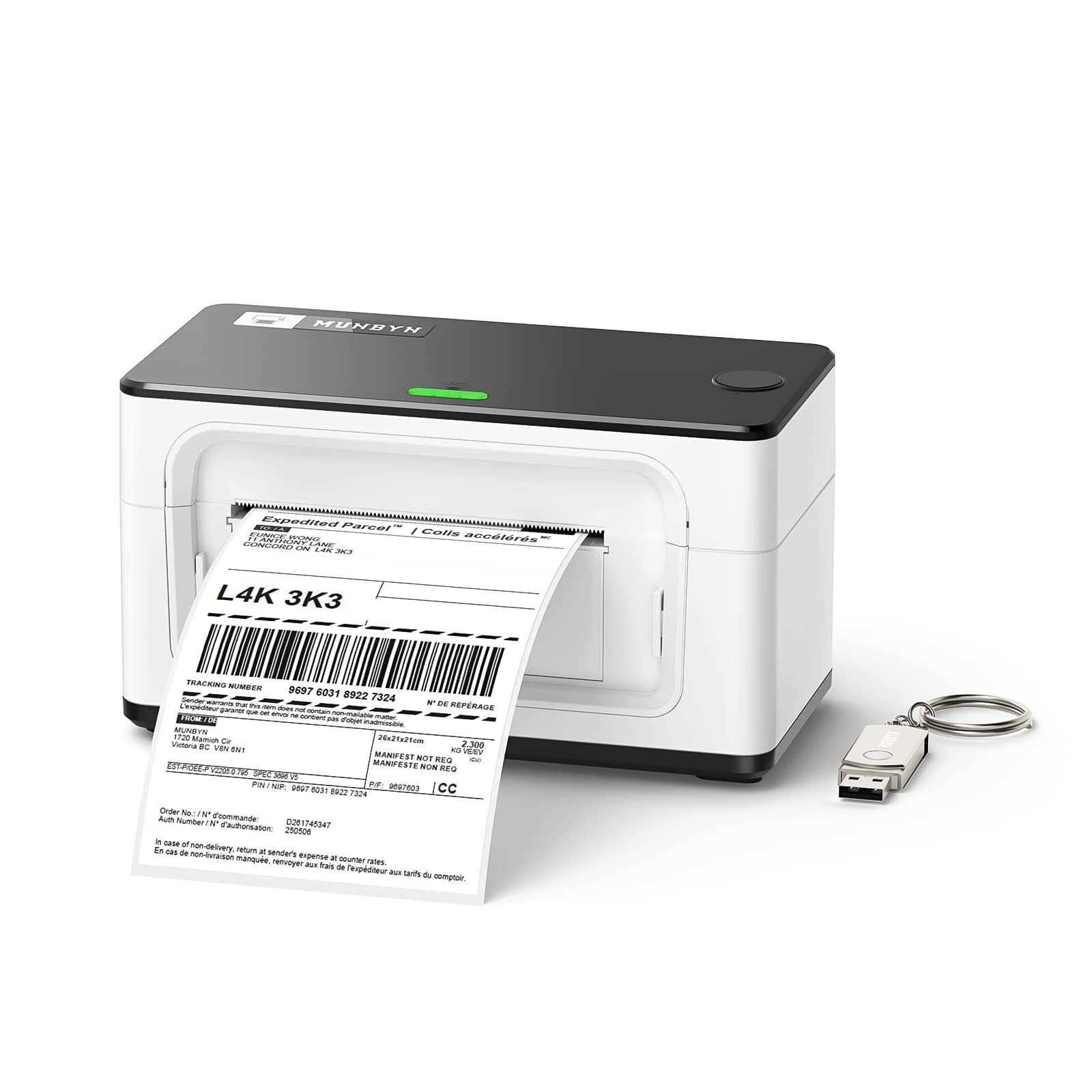 MUNBYN P941U Thermal Label Printer, 4x6 Inches, USB, Monochrome, Compatible with UPS, USPS, FedEx, eBay, Etsy