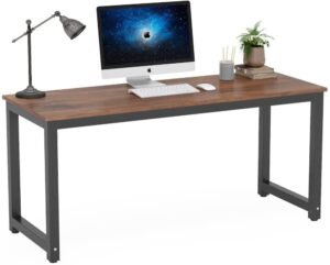 tribesigns computer desk, 63 inch large office desk computer table study writing desk workstation for home office, rustic brown