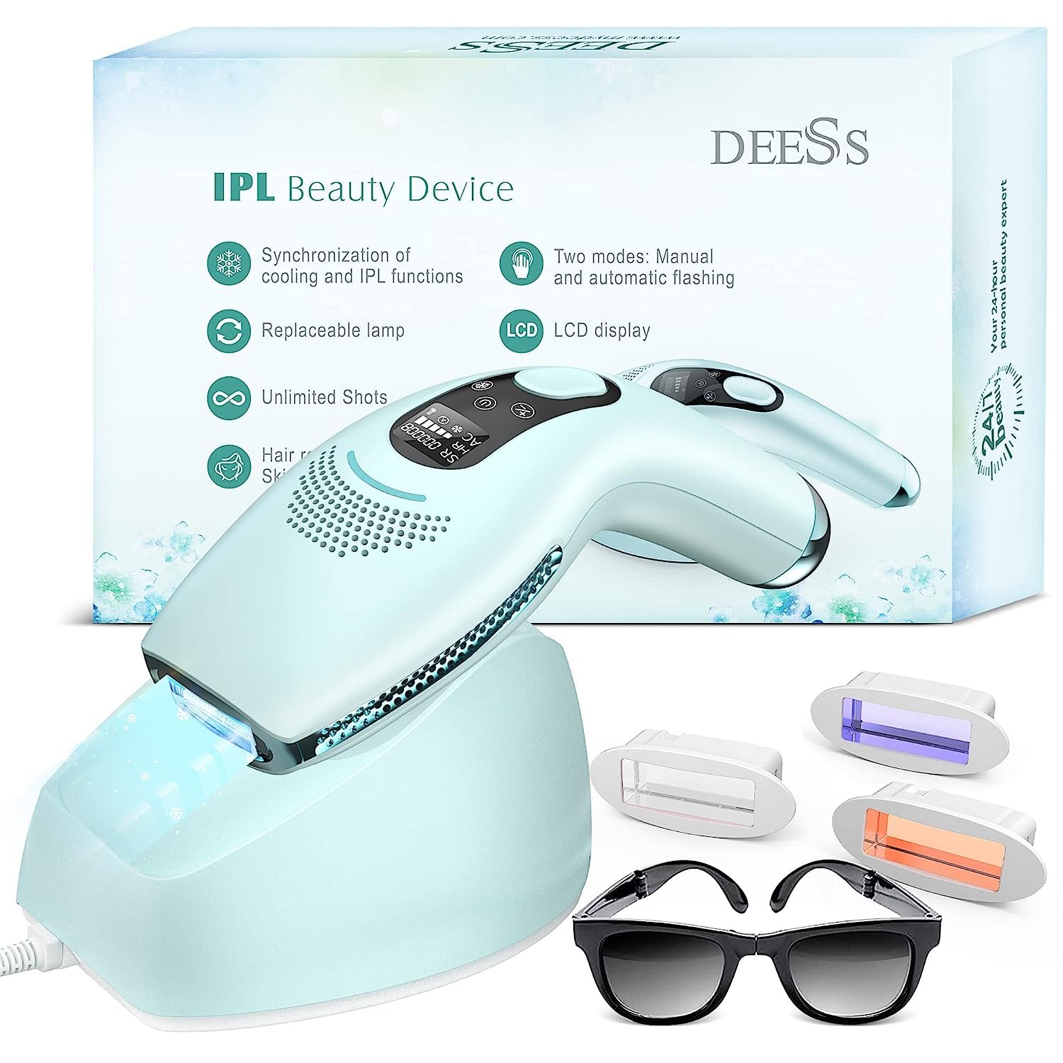 DEESS IPL Laser Hair Removal with ICE Freezing Point Cooling System, Unlimited Flashes at-Home Permanent Hair Removal Device for Women and Men, Long-lasting Reduction of Body & Face Hair Regrowth