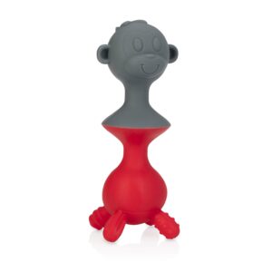 nuby silly monkey interactive suction toys with built-in rattle, 2 piece, gray/red