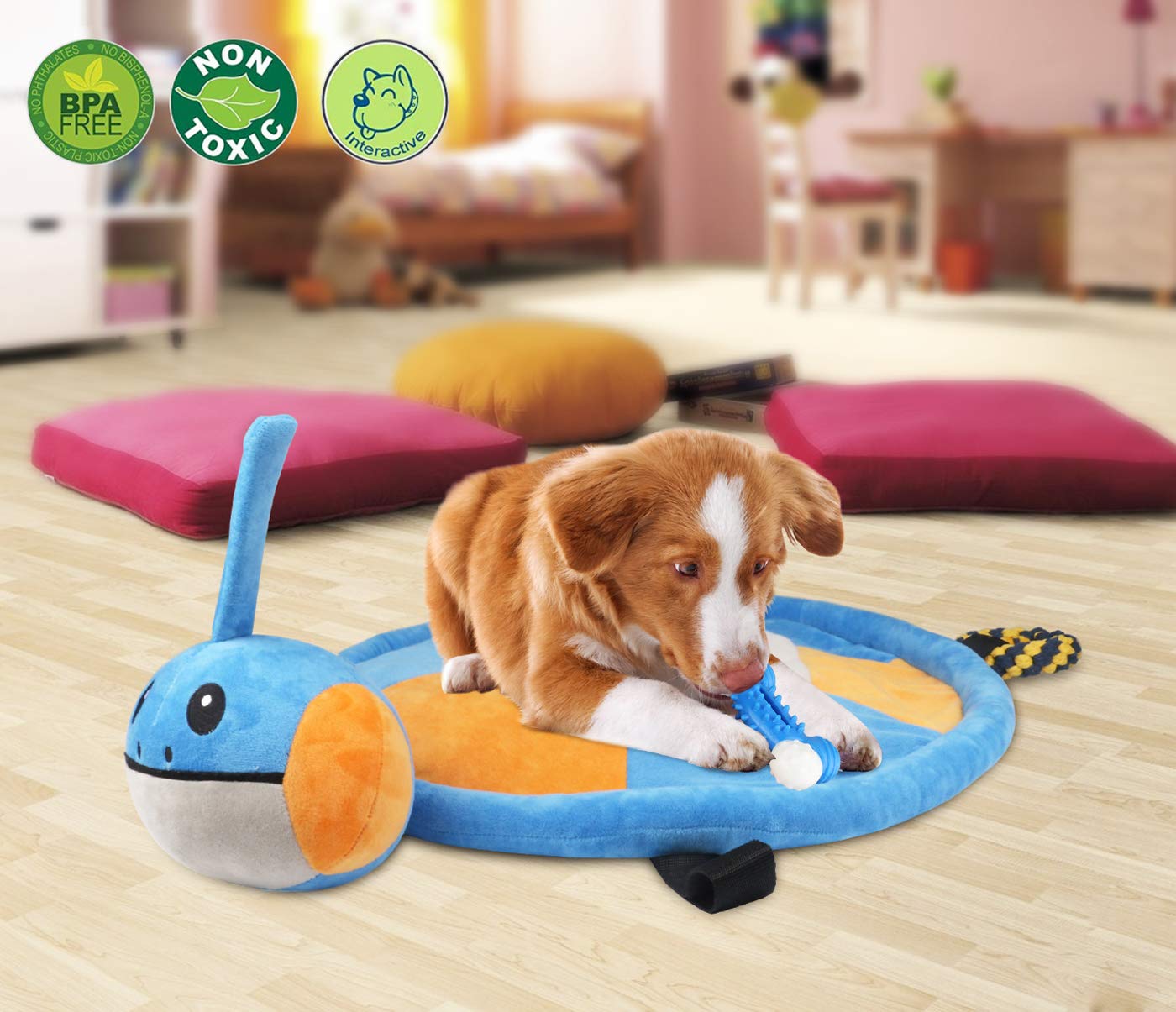 Idepet Dog Play Mat,Puppy Toy Mat with Chew Toys Multiple Dog Puzzle Interactive Toy Pet Playing Mat for Small Medium Dogs Cats,All-in-One (Turtle)