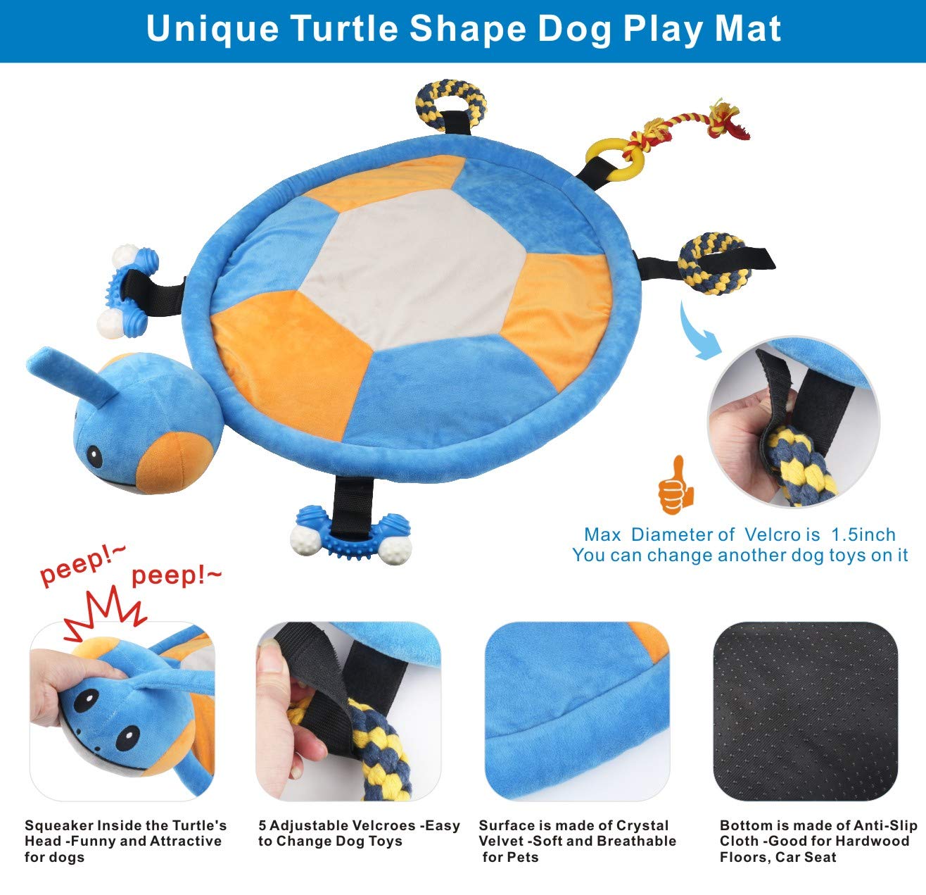 Idepet Dog Play Mat,Puppy Toy Mat with Chew Toys Multiple Dog Puzzle Interactive Toy Pet Playing Mat for Small Medium Dogs Cats,All-in-One (Turtle)