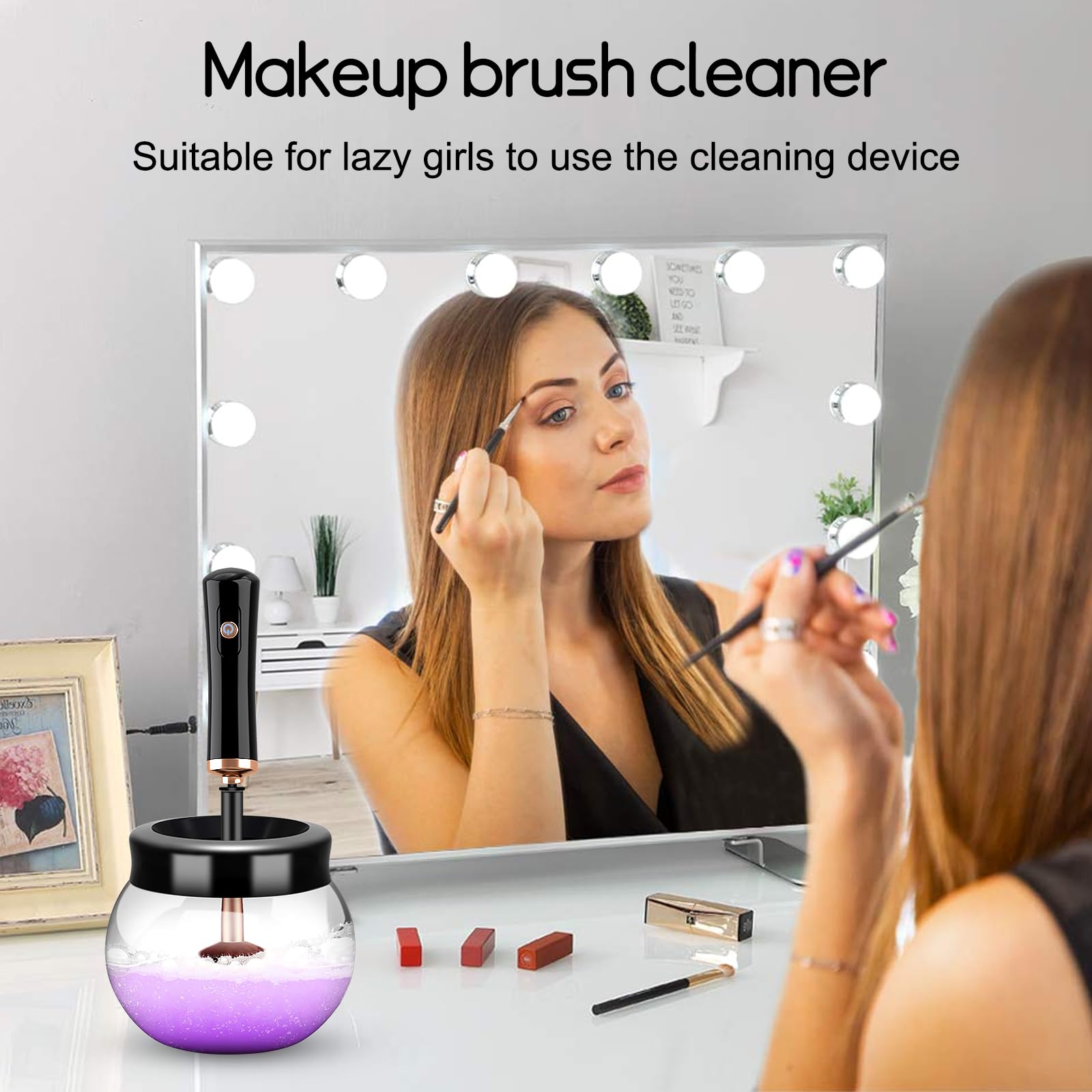 Pro 2019 Upgraded Electric Makeup Brush Cleaner and Dryer,DOTSOG Automatic Brush Spinner for all brushes,Wash and Dry in Seconds,with 8 Size Rubber Collars