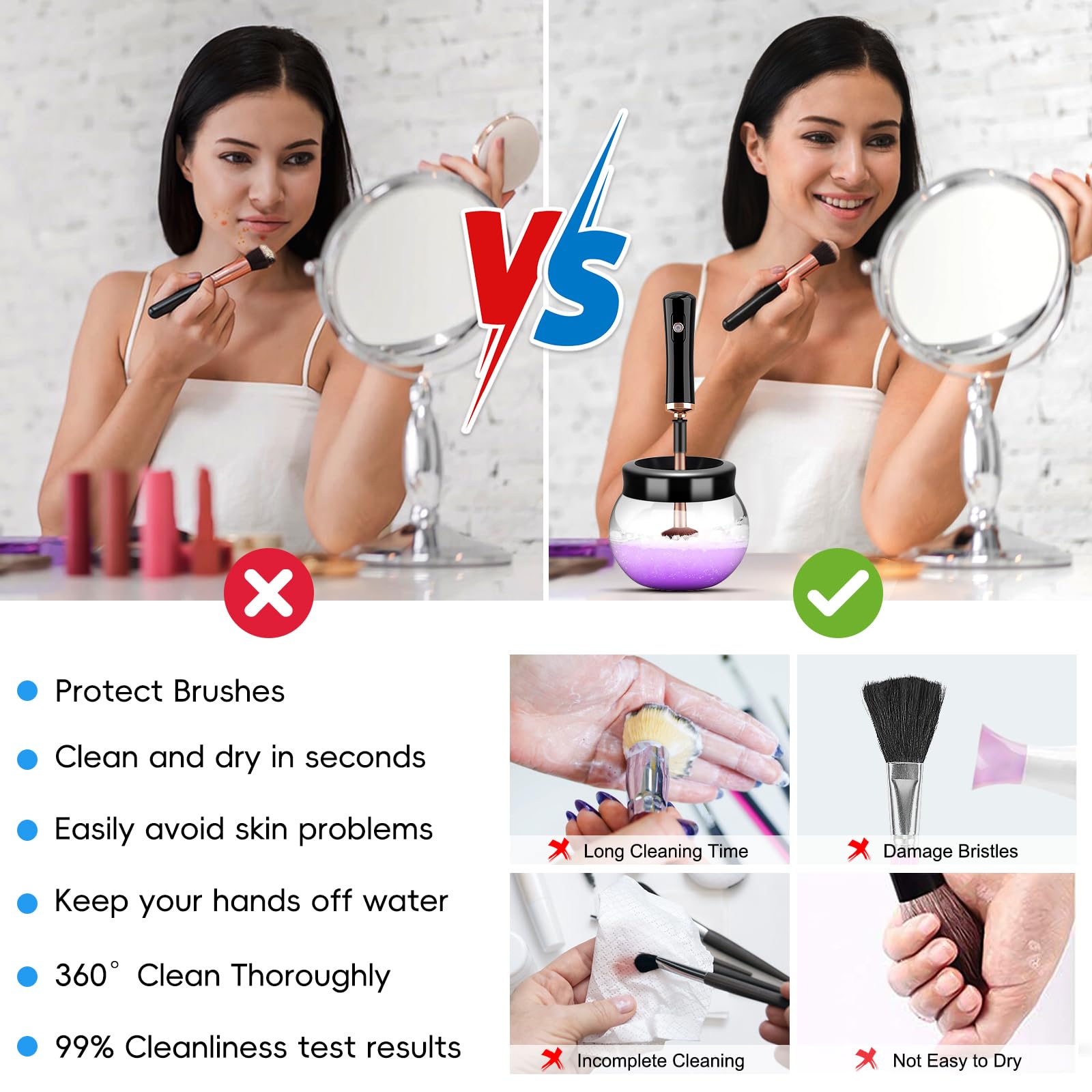 Pro 2019 Upgraded Electric Makeup Brush Cleaner and Dryer,DOTSOG Automatic Brush Spinner for all brushes,Wash and Dry in Seconds,with 8 Size Rubber Collars