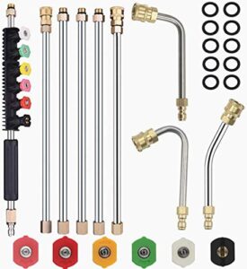 selkie pressure washer extension wand upgrade power washer lance with spray nozzle tips,30°,90°,120° curved rod, 1/4’’quick connect, replacement for anti-leaked ring 4000 psi…