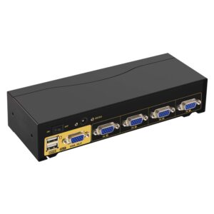 CKLau 4 Port 450MHz USB Auto VGA KVM Switch with Audio and Cables, Monitor Switch for Multiple Computers Support Windows, Linux, Mac, Debian, Ubuntu, Fedora, Raspbian, Ubuntu