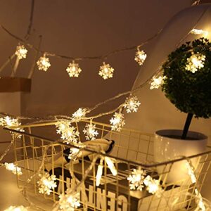 50 led snowflake led lights with remote control timer, battery powered snowflake shaped led string lights for christmas indoor outdoor, party,festival garden decor (warm-white snowflake, 16.5)