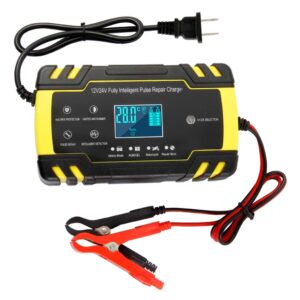 odomy 12v/24v smart battery charger | pulse repair charger with lcd display | intelligent mode overvoltage protection temperature monitoring for car, truck, motorcycle, boat, suv, atv