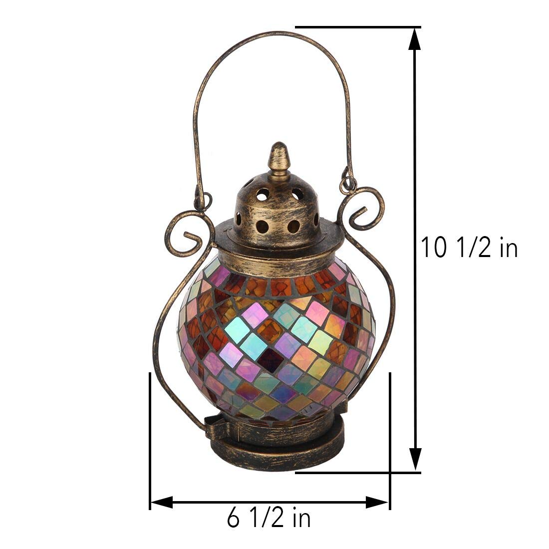 Lily's Home Decorative Candle Lanterns, Mosaic Glass and Wrought Iron Tea Light Candle Holder for Indoor or Outdoor Hanging Lantern. Candle NOT Included. Orange and Gold