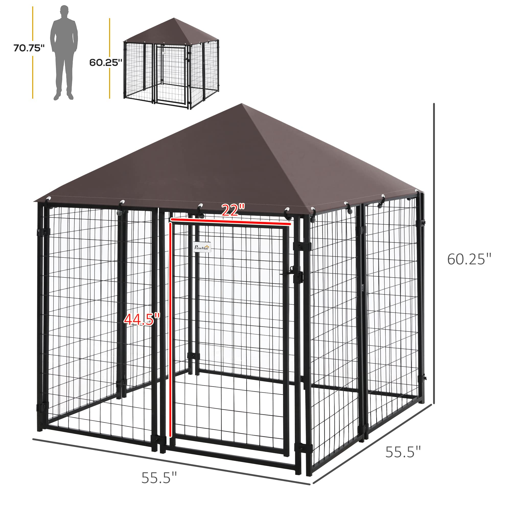 PawHut 5' x 5' x 5' Dog Kennel Outdoor, Walk-in Pet Playpen, Welded Wire Steel Dog Fence with Water-and UV-Resistant Canopy, Jet Black