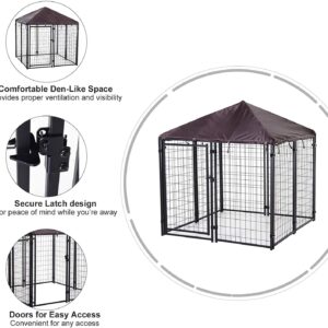 PawHut 5' x 5' x 5' Dog Kennel Outdoor, Walk-in Pet Playpen, Welded Wire Steel Dog Fence with Water-and UV-Resistant Canopy, Jet Black