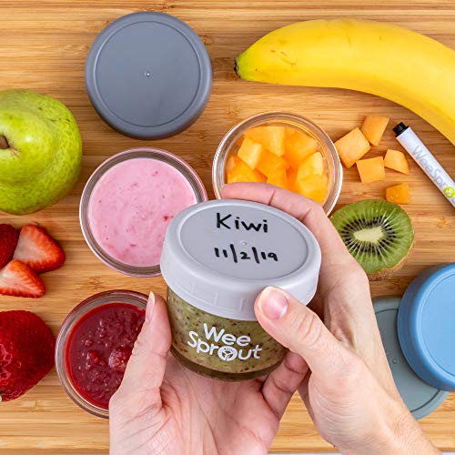 Baby Food Storage Jars w/ Lids (4 oz, 12 Pack) – Reusable Baby Food Jars with Lids – Snack, Puree, or Breast Milk Storage Containers for Fridge – Freezer & Microwave Safe Baby Essentials Must Haves