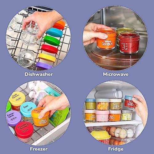 Baby Food Storage Jars w/ Lids (4 oz, 12 Pack) – Reusable Baby Food Jars with Lids – Snack, Puree, or Breast Milk Storage Containers for Fridge – Freezer & Microwave Safe Baby Essentials Must Haves