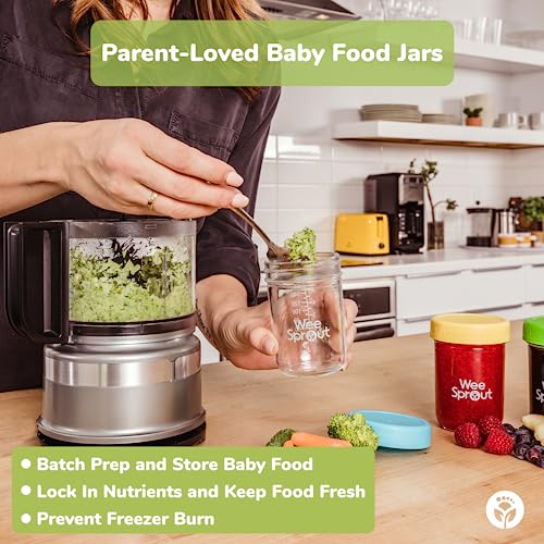 Baby Food Storage Jars w/ Lids (4 oz, 12 Pack) – Reusable Baby Food Jars with Lids – Snack, Puree, or Breast Milk Storage Containers for Fridge – Freezer & Microwave Safe Baby Essentials Must Haves