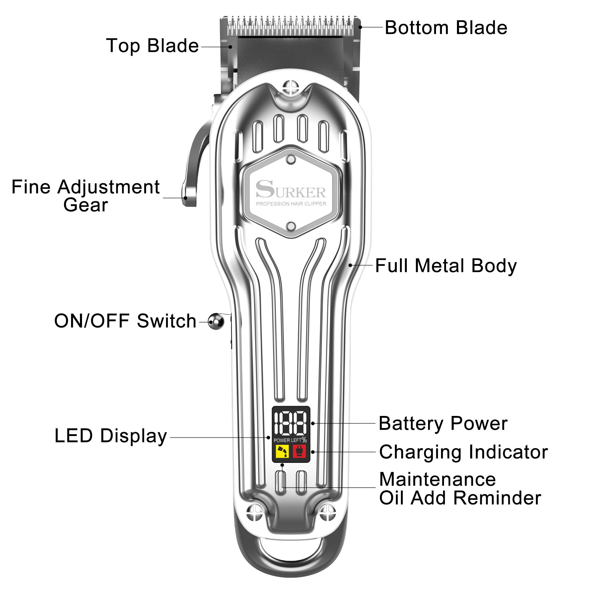 SURKER Mens Hair Clippers Cord Cordless Hair Trimmer Professional Haircut Kit for Men Rechargeable LED Display