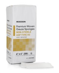 McKesson Premium Woven Gauze Sponges, 12-Ply Non-Sterile, USP Type VII, 100% Cotton, 4 in x 4 in, 200 per Pack, 1 Pack