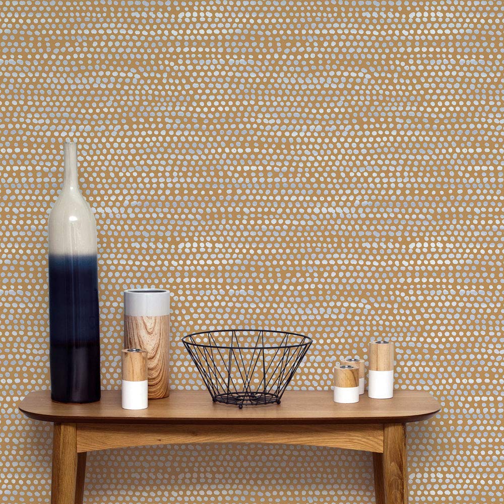 Tempaper Toasted Turmeric Moire Dots Removable Peel and Stick Wallpaper, 20.5 in X 16.5 ft, Made in the USA