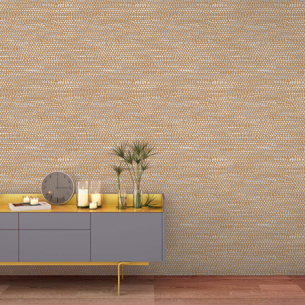 Tempaper Toasted Turmeric Moire Dots Removable Peel and Stick Wallpaper, 20.5 in X 16.5 ft, Made in the USA