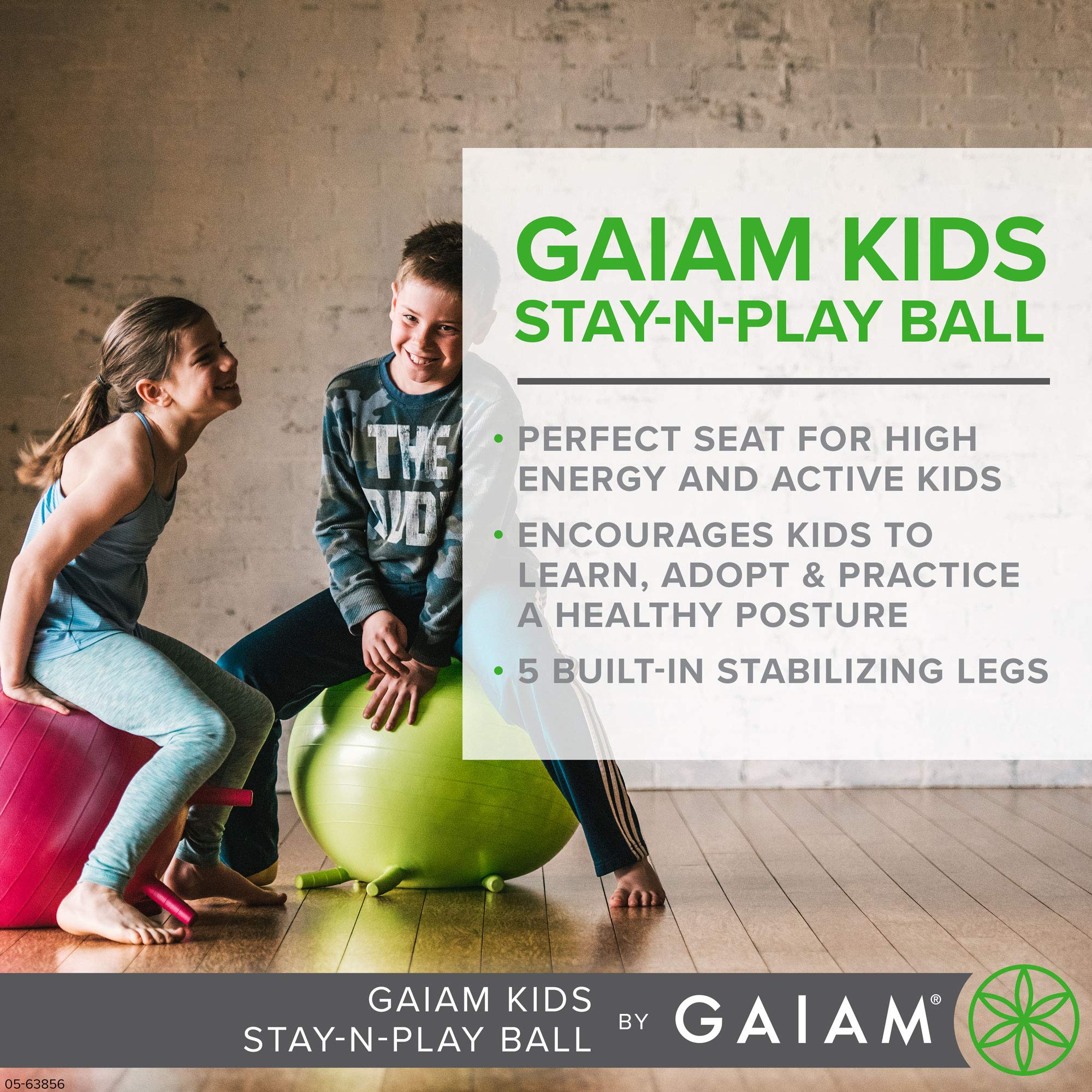 Gaiam Kids Stay-N-Play Children's Balance Ball, Flexible School Chair Active Classroom Desk Alternative Seating, Built-In Stay-Put Soft Stability Legs, Includes Air Pump, 45cm, Blue Captain Cool