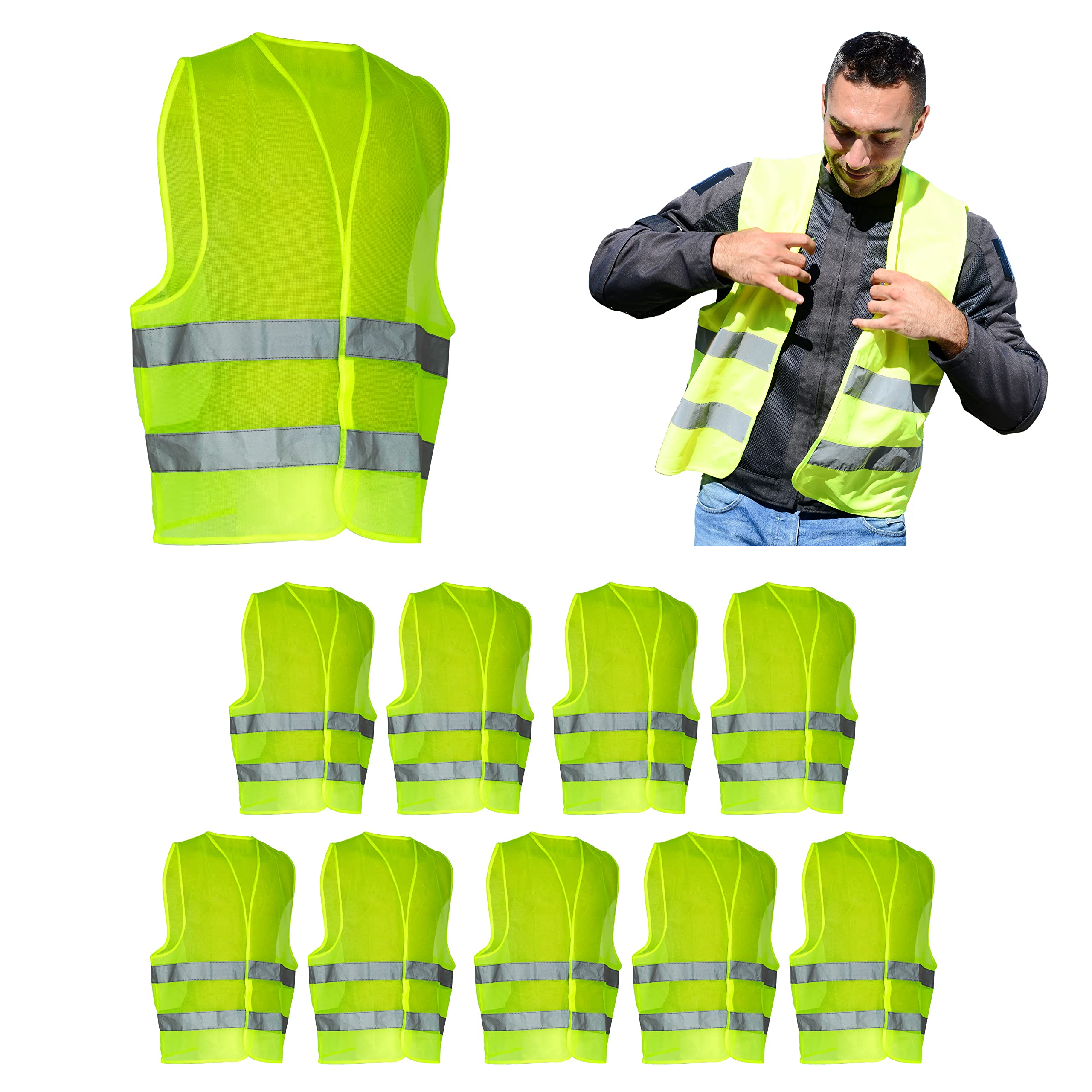 HiVisible 10 Safety Vests Bulk Pack Reflective Vests for Men and Women