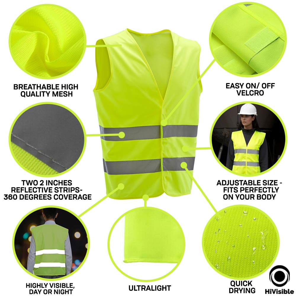 HiVisible 10 Safety Vests Bulk Pack Reflective Vests for Men and Women