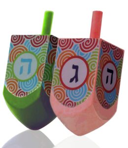 hanukkah dreidels - extra large multi colored wooden dreidel - 2 pack