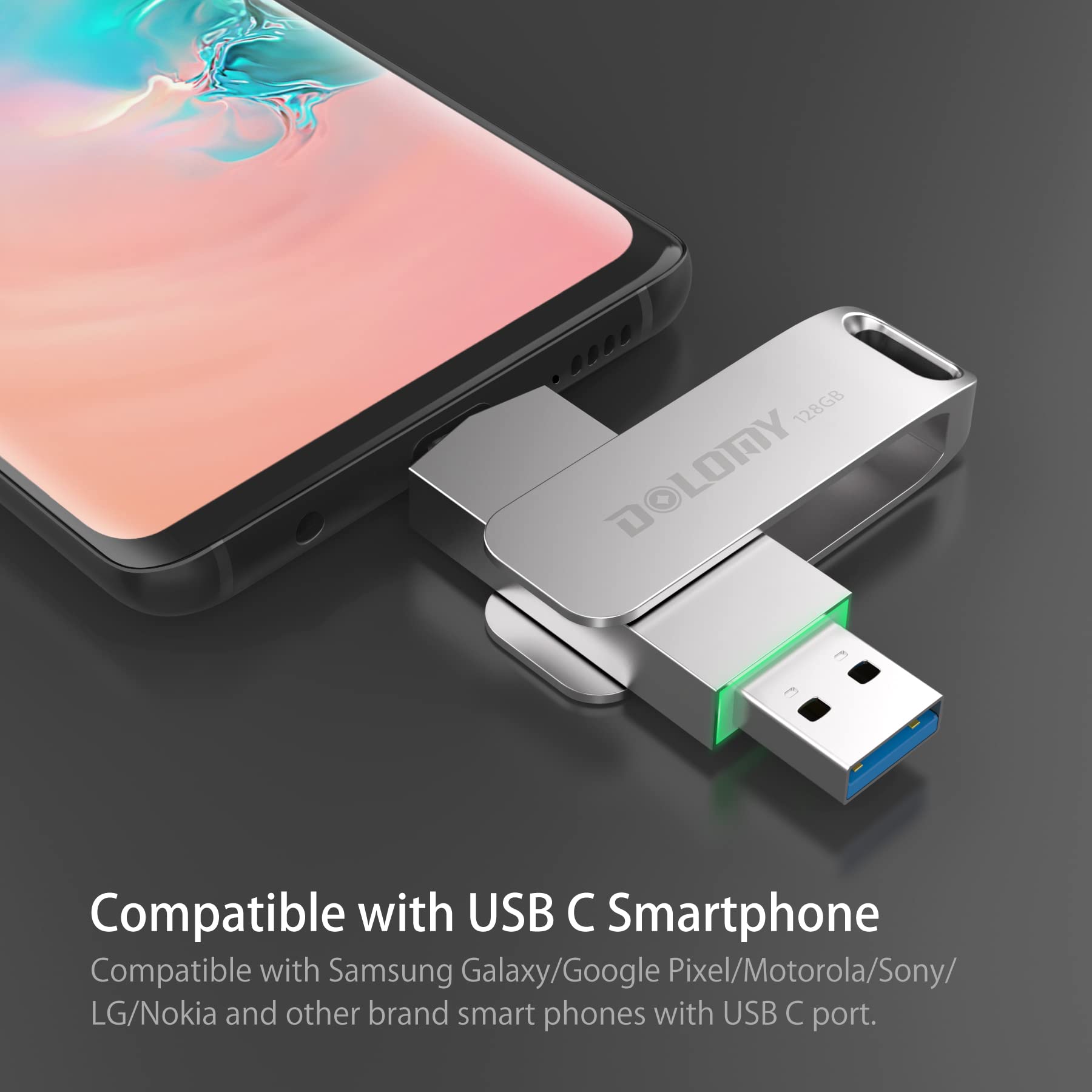 USB C Flash Drive, Dolomy 128GB USB 3.1 to USB C Drive, 2 in 1 OTG Metal USB C Thumb Drive for Type C Smartphones, Tablets, PC, USB C Devices