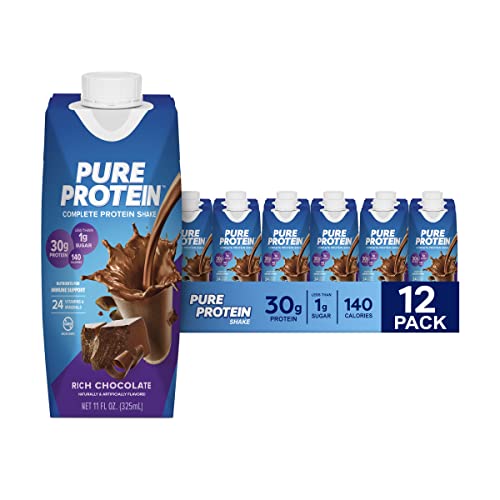 Pure Protein Chocolate Protein Shake, 30g Complete Protein, Ready to Drink and Keto-Friendly, Vitamins A, C, D, and E plus Zinc to Support Immune Health, 11oz Bottles, 12 Pack