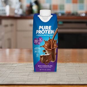 Pure Protein Chocolate Protein Shake, 30g Complete Protein, Ready to Drink and Keto-Friendly, Vitamins A, C, D, and E plus Zinc to Support Immune Health, 11oz Bottles, 12 Pack