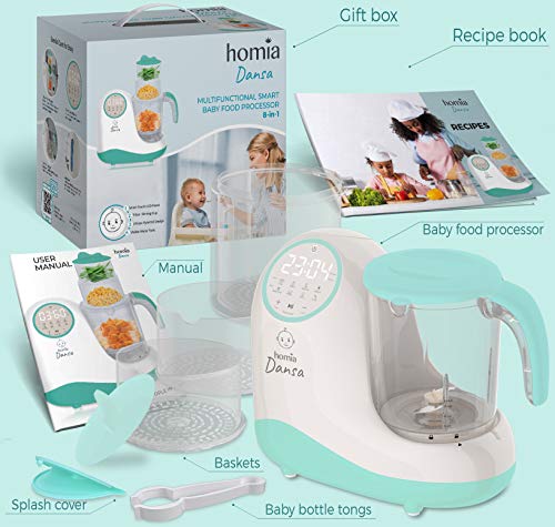 Baby Food Maker Chopper Grinder - Mills and Steamer 8 in 1 Processor for Toddlers - Steam, Blend, Chop, Disinfect, Clean, 20 Oz Tritan Stirring Cup, Touch Control Panel, Auto Shut-Off, 110V Only