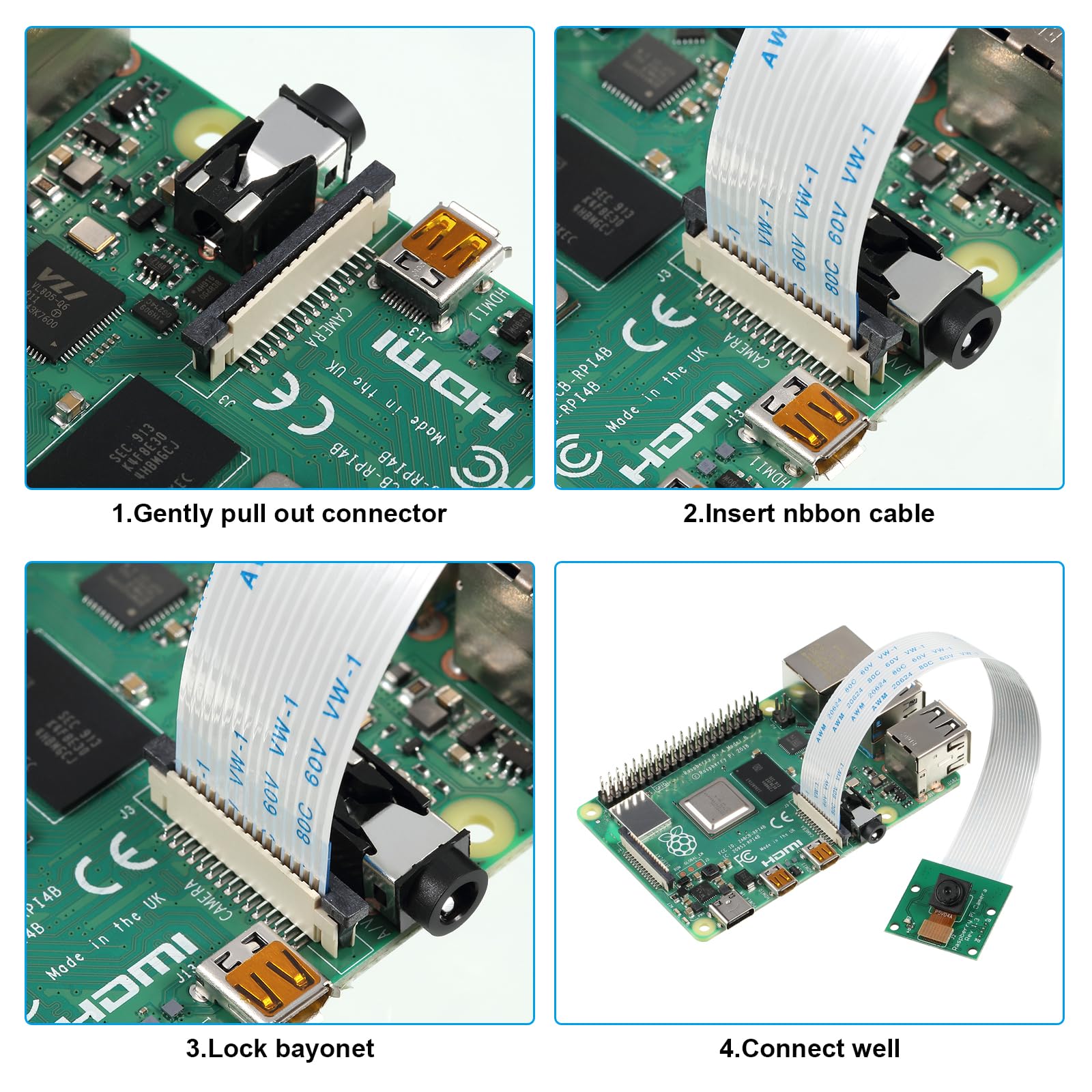 BBTO 2 Pieces 5 Megapixels 1080p Sensor OV5647 Mini Camera Module with 6 Inch 15 Pin Ribbon Cable Compatible with Raspberry Pi Model A B B+, Pi 2 and Raspberry Pi 3, 3 B+, Pi 4