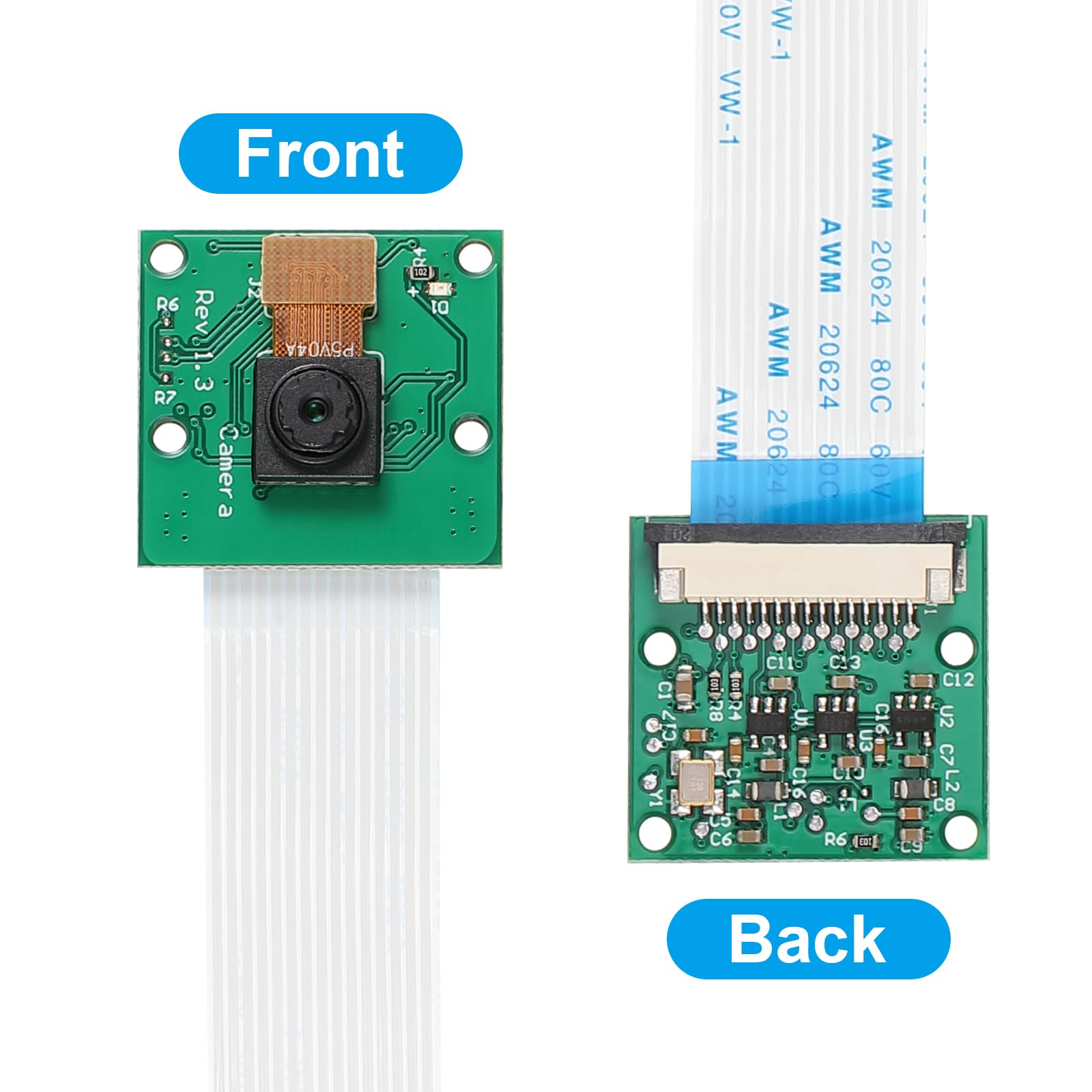 BBTO 2 Pieces 5 Megapixels 1080p Sensor OV5647 Mini Camera Module with 6 Inch 15 Pin Ribbon Cable Compatible with Raspberry Pi Model A B B+, Pi 2 and Raspberry Pi 3, 3 B+, Pi 4