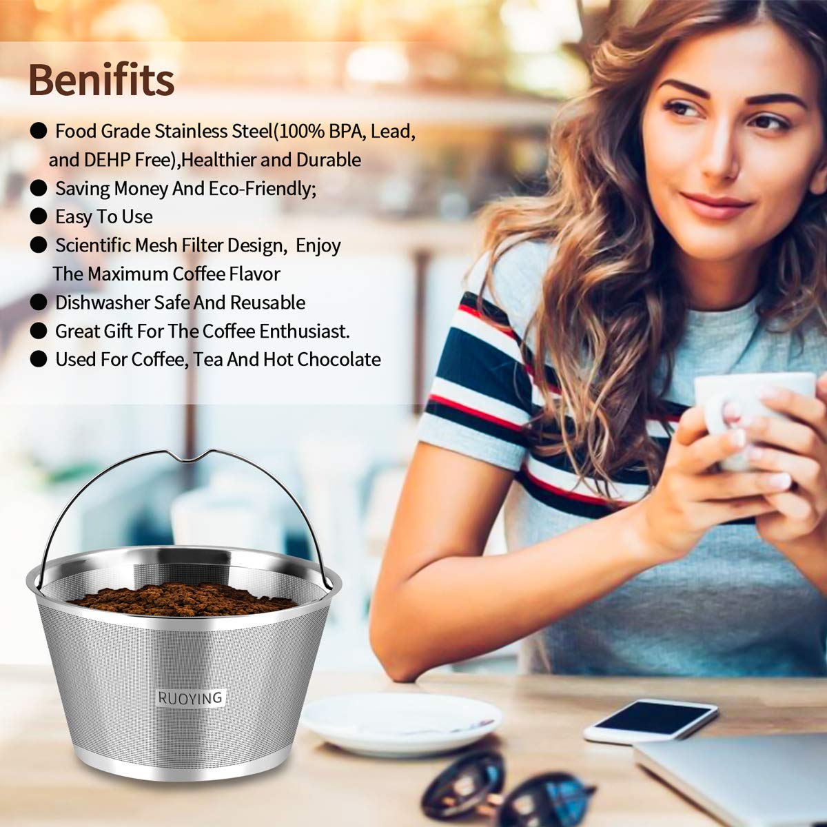 8-12 Cup Reusable Basket Permanent Coffee Filter, Fit 8-12 Cup Mr Coffee, Black & Decker, BUNN, Cuisinart and Hamilton Beach Basket-Style Coffee Filters (Cuisinart Coffee Filter 8~12 cup)