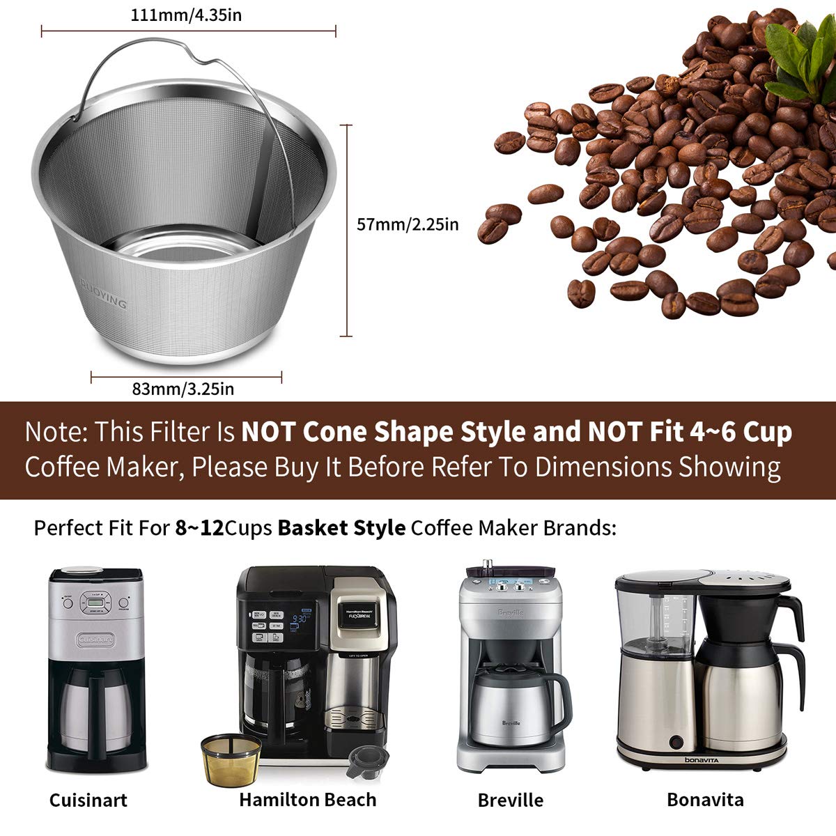 8-12 Cup Reusable Basket Permanent Coffee Filter, Fit 8-12 Cup Mr Coffee, Black & Decker, BUNN, Cuisinart and Hamilton Beach Basket-Style Coffee Filters (Cuisinart Coffee Filter 8~12 cup)