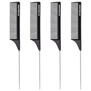 goodofferplace 4pcs hair rat tail combs carbon parting rattail combs teasing fine tooth comb metal hair pick detangling combs set for women,girls for curly,braiding,styling hair(black)