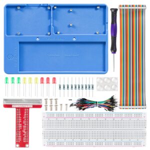 sunfounder rab holder breadboard kit for raspberry pi compatible with arduino uno r4 minima/wifi/uno r3/mega r3, raspberry pi 5 4b 3b+ 3b 2 model b and 400 830 points breadboard