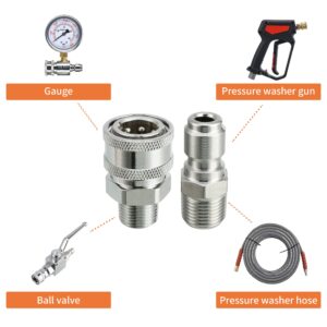 RIDGE WASHER Pressure Washer Adapter Set, 3/8 Inch Quick Connect to Male Thread Fitting, 5000PSI