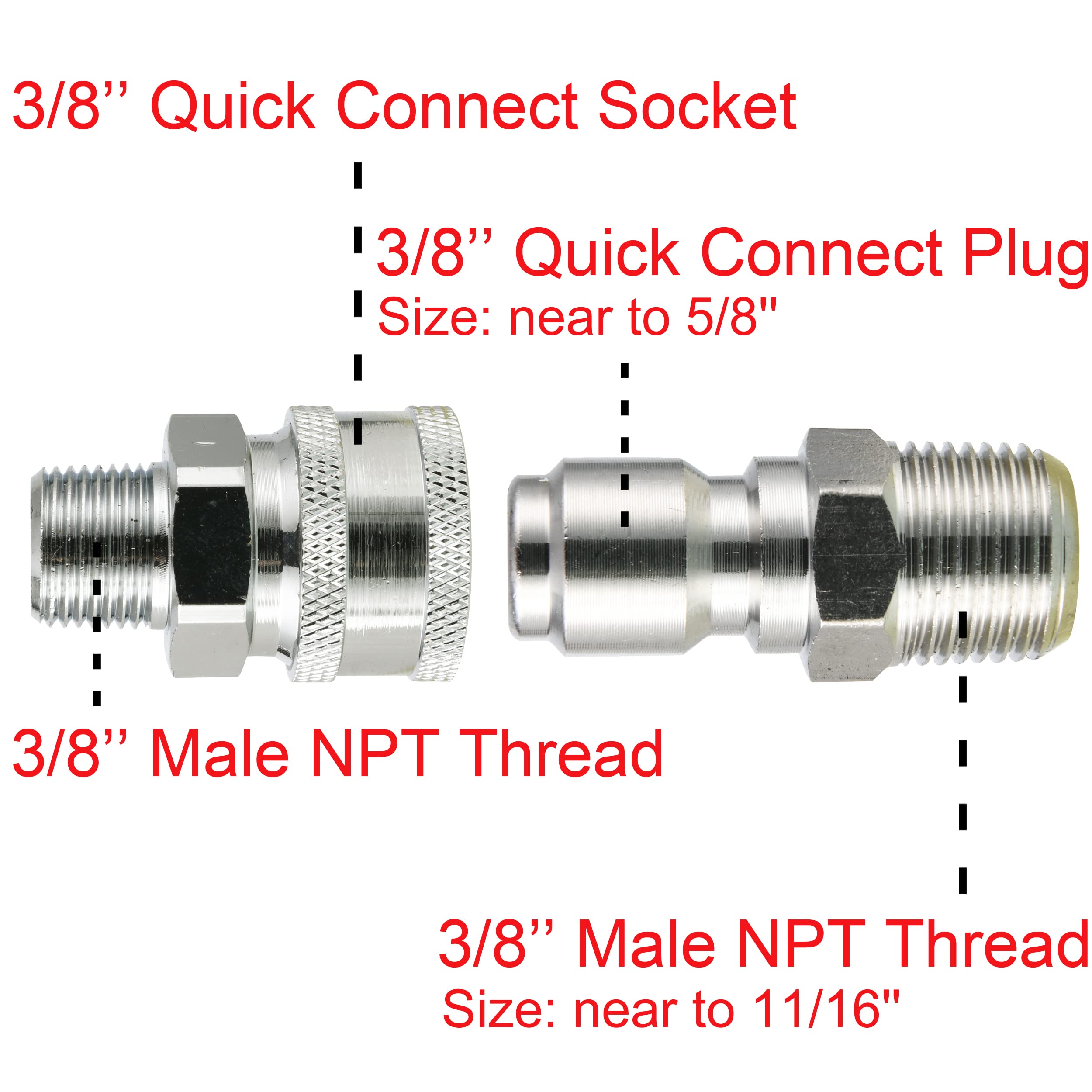 RIDGE WASHER Pressure Washer Adapter Set, 3/8 Inch Quick Connect to Male Thread Fitting, 5000PSI