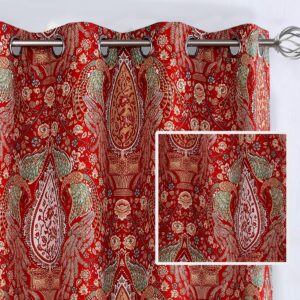 driftaway red curtains for bedroom 84 inch room darkening blackout medallion peacock pattern for living room window drapes grommet 2 layers 2 panels