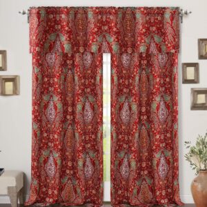 DriftAway Red Curtains for Bedroom 84 Inch Room Darkening Blackout Medallion Peacock Pattern for Living Room Window Drapes Grommet 2 Layers 2 Panels