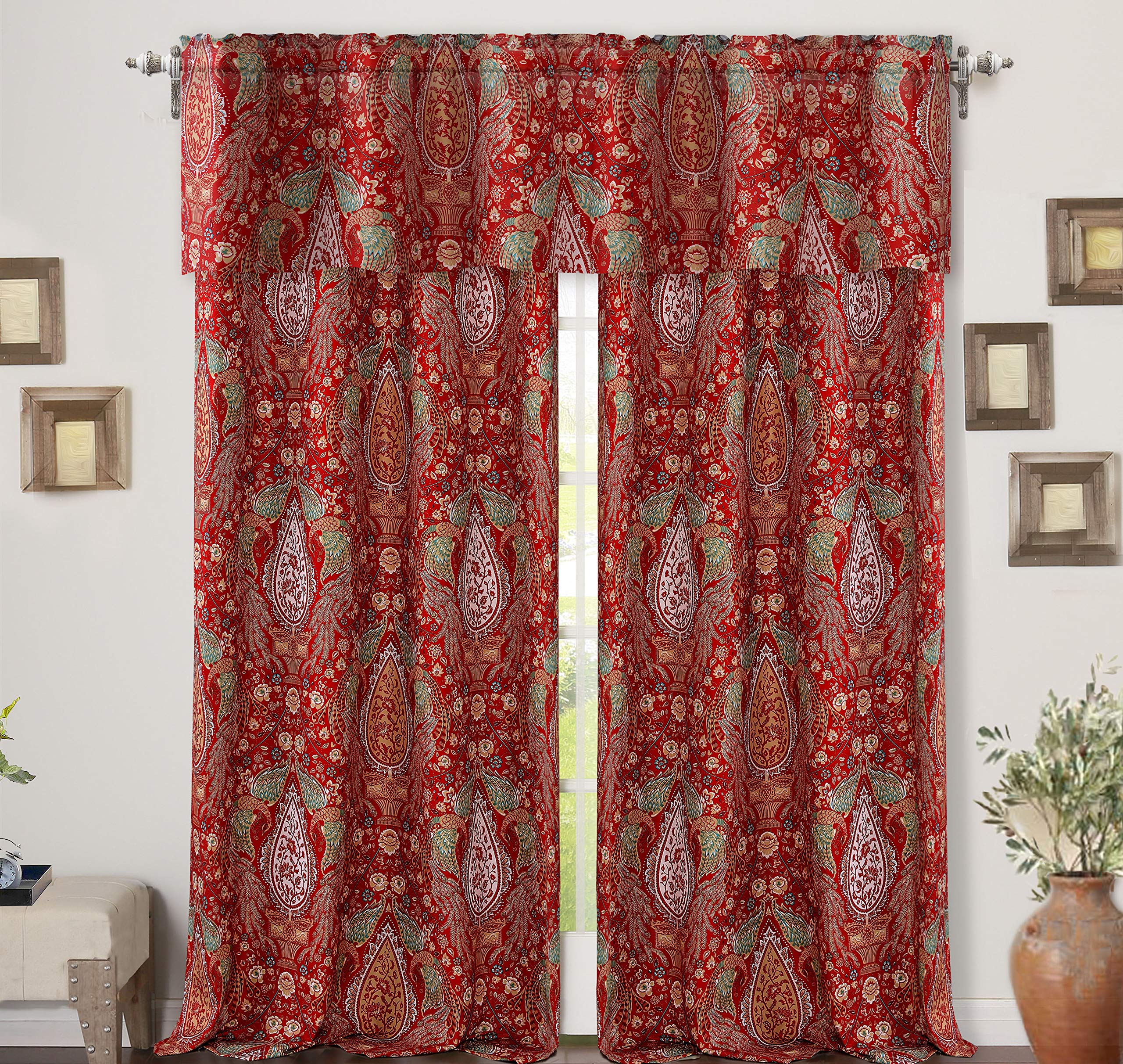 DriftAway Red Curtains for Bedroom 84 Inch Room Darkening Blackout Medallion Peacock Pattern for Living Room Window Drapes Grommet 2 Layers 2 Panels