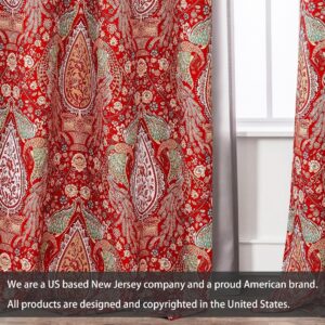 DriftAway Red Curtains for Bedroom 84 Inch Room Darkening Blackout Medallion Peacock Pattern for Living Room Window Drapes Grommet 2 Layers 2 Panels