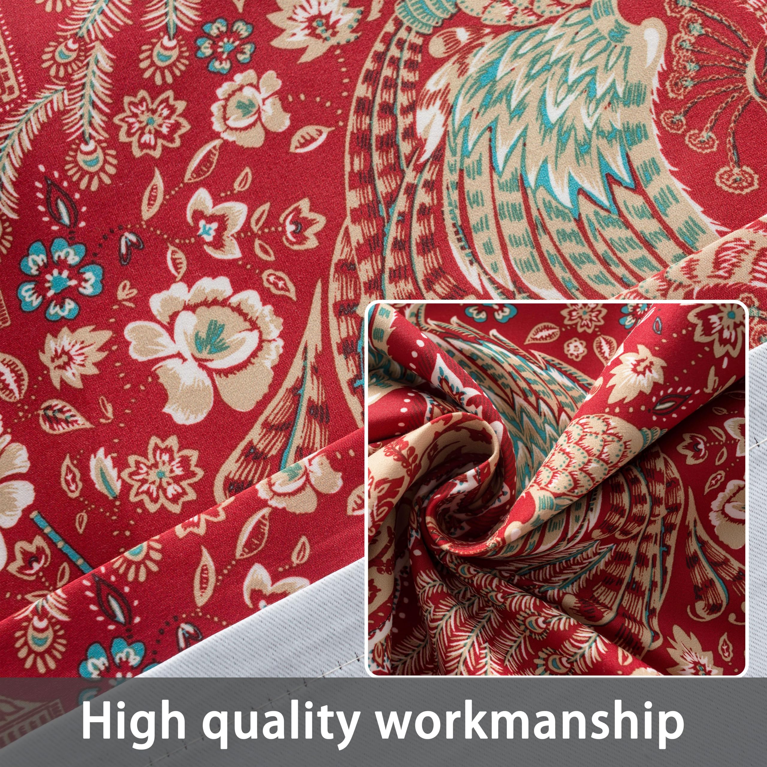 DriftAway Red Curtains for Bedroom 84 Inch Room Darkening Blackout Medallion Peacock Pattern for Living Room Window Drapes Grommet 2 Layers 2 Panels