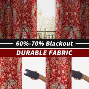 DriftAway Red Curtains for Bedroom 84 Inch Room Darkening Blackout Medallion Peacock Pattern for Living Room Window Drapes Grommet 2 Layers 2 Panels