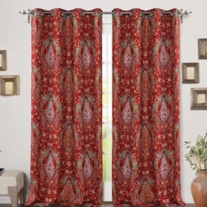 DriftAway Red Curtains for Bedroom 84 Inch Room Darkening Blackout Medallion Peacock Pattern for Living Room Window Drapes Grommet 2 Layers 2 Panels