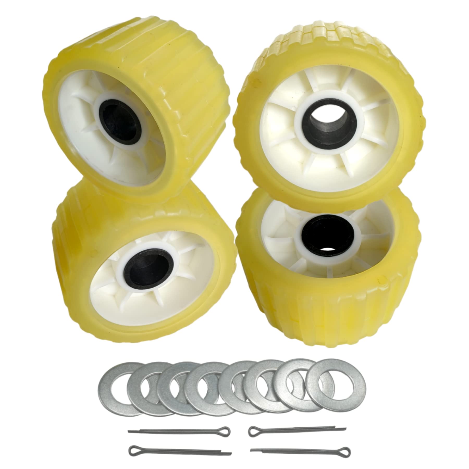 UANOFCN 3" Width x 5" OD Boat Trailer Poly Ribbed Wobble Rollers Mounting Hole Diameter 1-1/8 inch